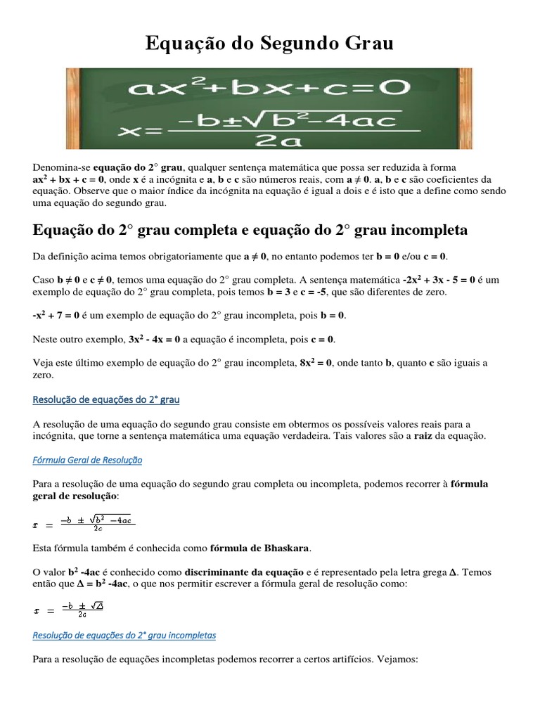 Equacao Do Segundo Grau | PDF | Equação quadrática | Equações