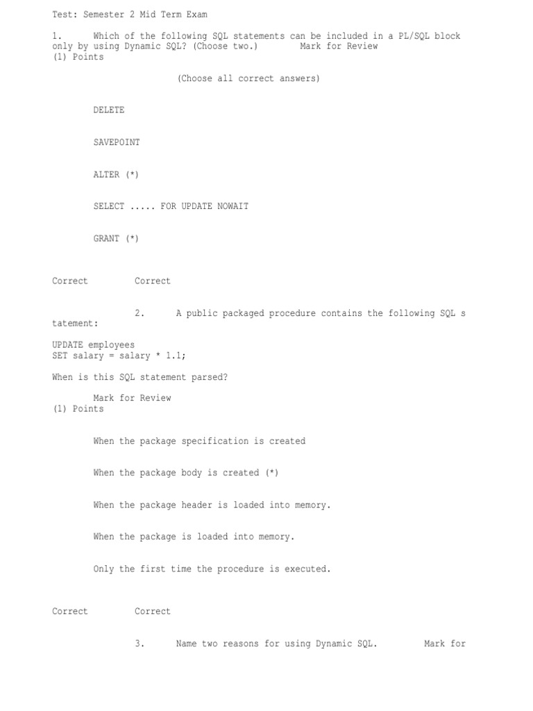 Semester 2 Mid Term Exam 2 PDF | PDF | Subroutine | Pl/Sql