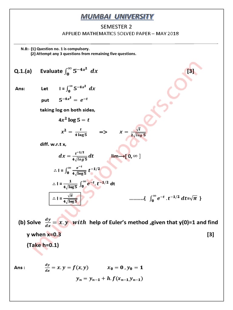 Fe-Sem2 M2-CBCGS May18 Solution PDF | PDF | Integral | Circle