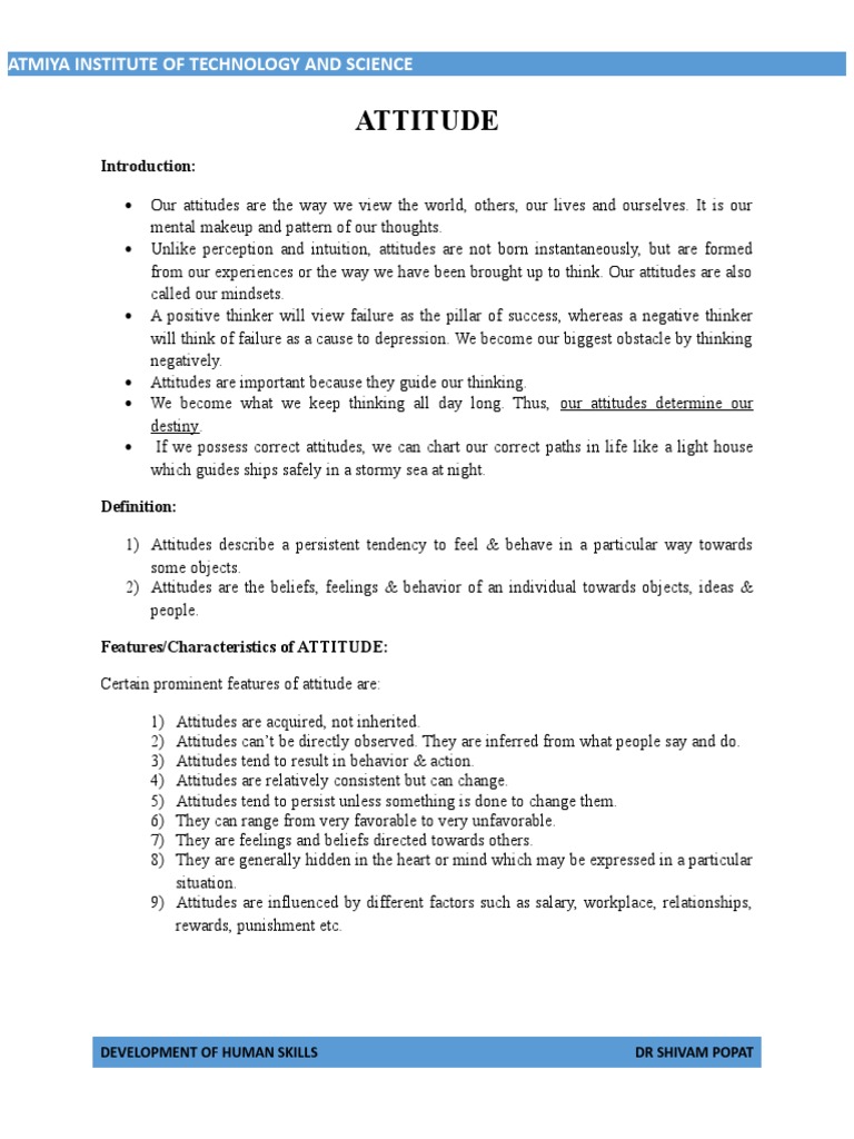 An Analysis of Attitude: Its Definition, Characteristics, Development ...