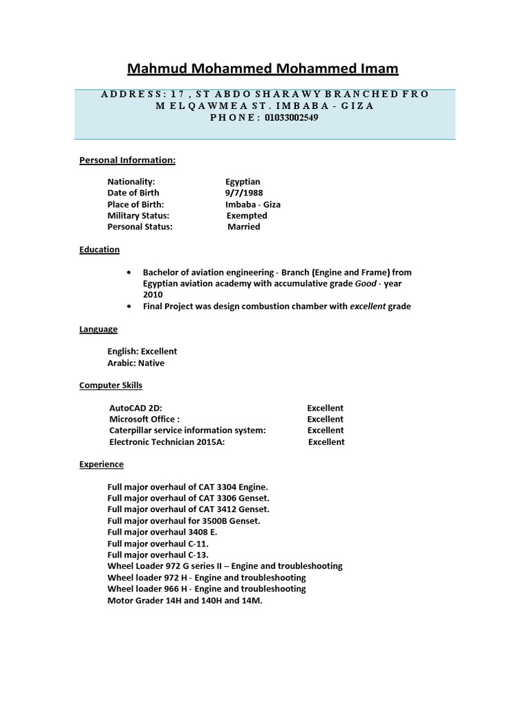 Mahmud Mohammed Mohammed Imam: Personal Information | PDF