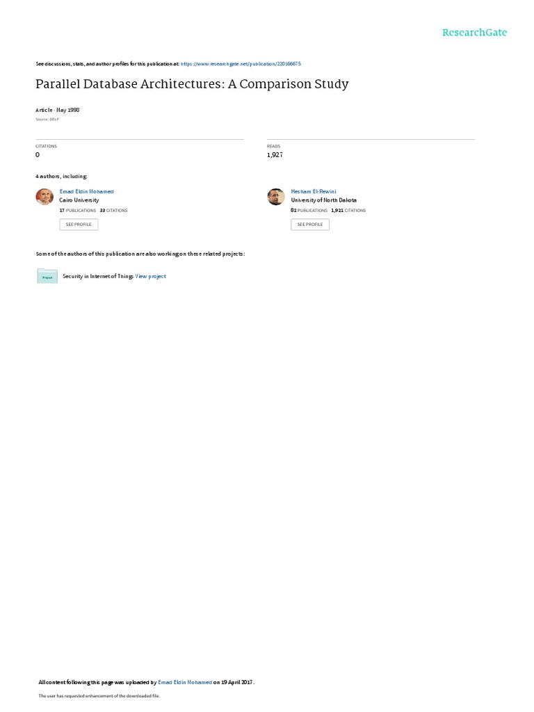 Parallel Database Architectures: A Comparison Study: Article | PDF