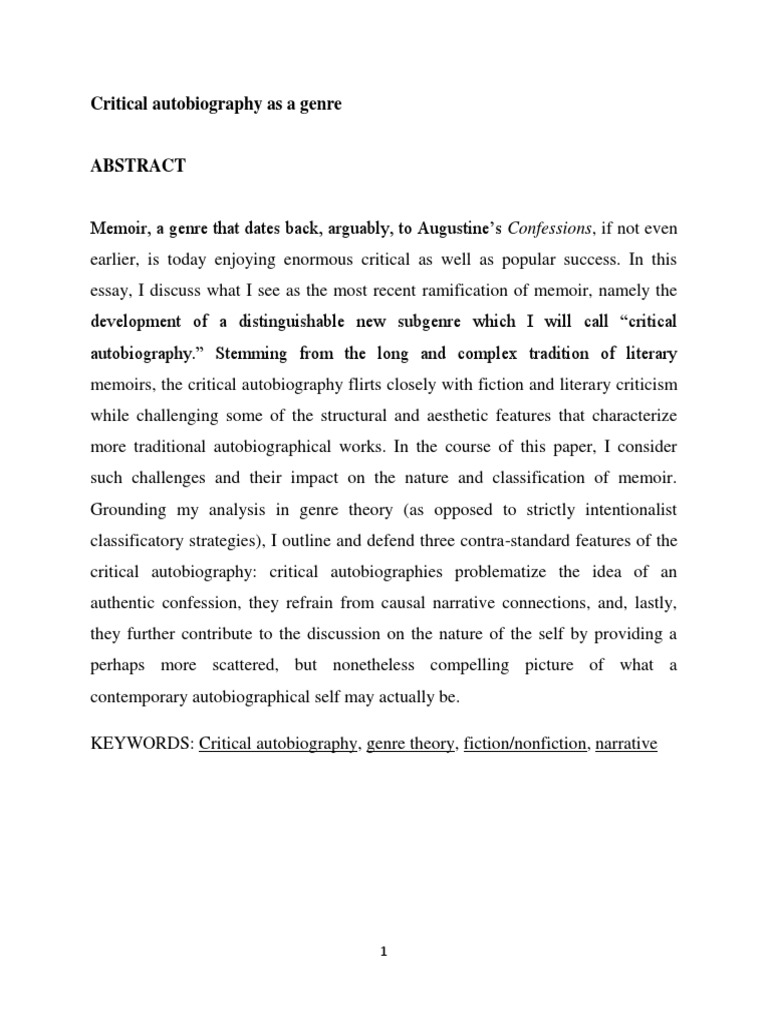 ABSTRACT Article On Autobiography | PDF | Autobiographies | Genre