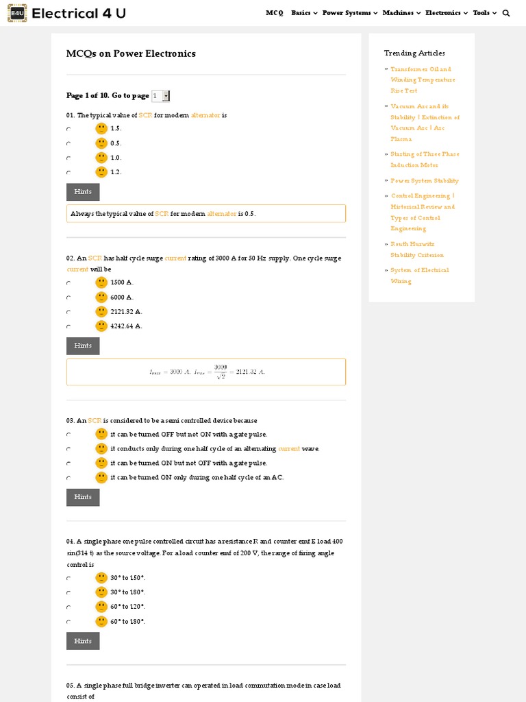 Mcqs On Power Electronics: Page 1 of 10. Go To Page | PDF | Alternating ...
