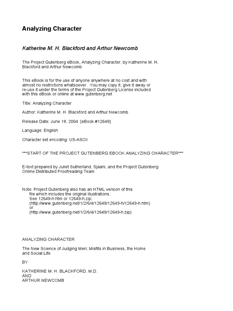 Analyzing Character | PDF | Project Gutenberg | Science