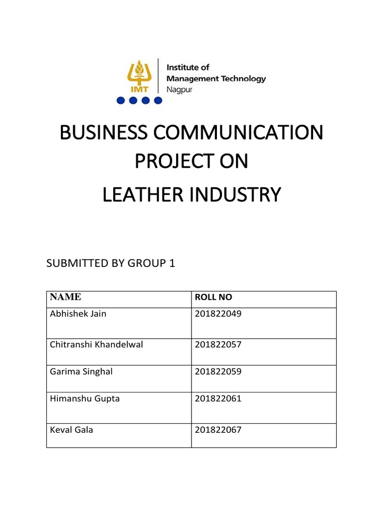 Business Communication Project On Leather Industry: Submitted by Group ...