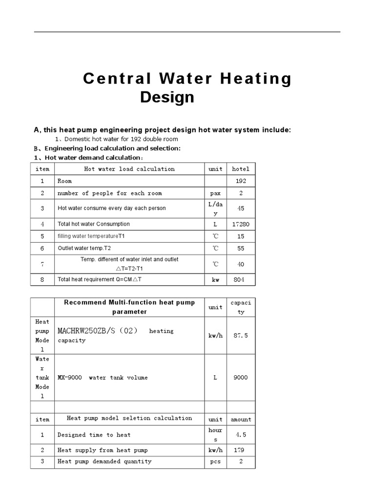 Central Water Heating System Design for a 192-Room Hotel | PDF | Water ...