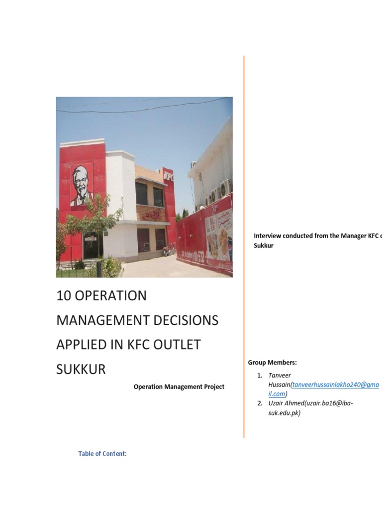 KFC Operations Management in Sukkur | PDF | Supply Chain | Fast Food ...