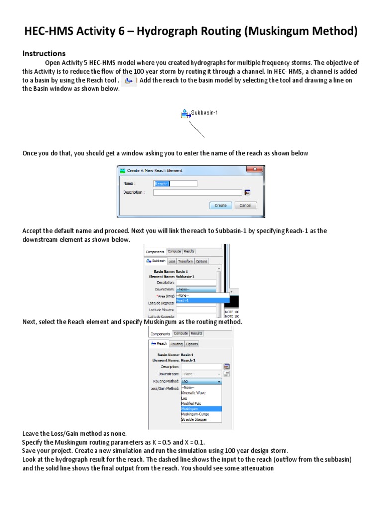HEC-HMS Activity 6 - Hydrograph Routing (Muskingum Method) : Instructions | PDF