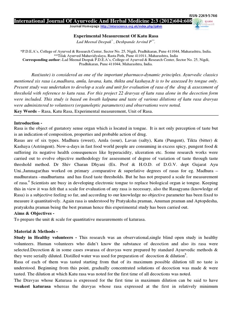 International Journal of Ayurvedic and Herbal Medicine 2:3 (2012) 604: ...