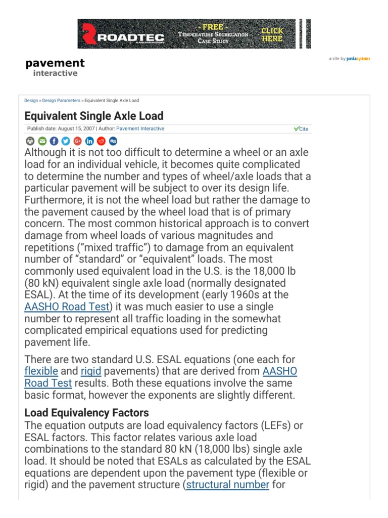 Equivalent Single Axle Load - Pavement Interactive | PDF | Truck | Road ...