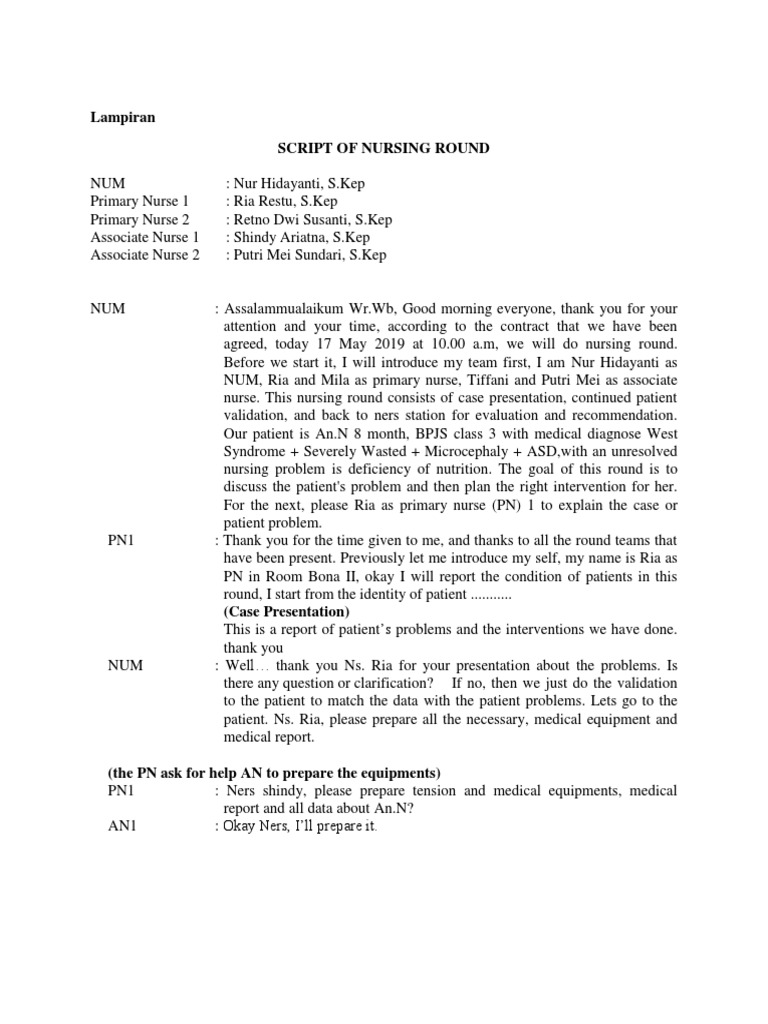 Lampiran Script of Nursing Round | Download Free PDF | Medical ...