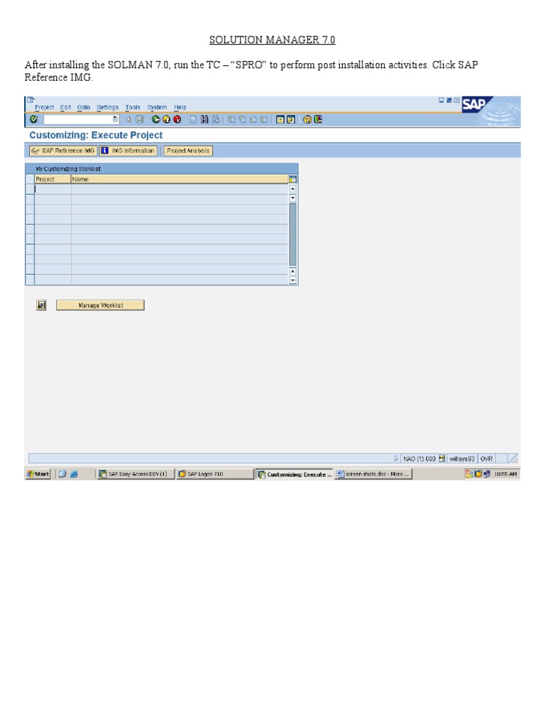 Solution Manager 7.0 After Installing The SOLMAN 7.0, Run The TC ...
