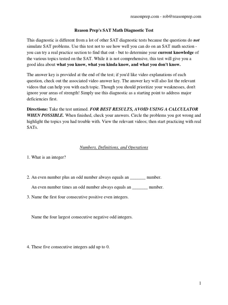 Reason Prep's SAT Math Diagnostic Test | PDF | Area | Triangle