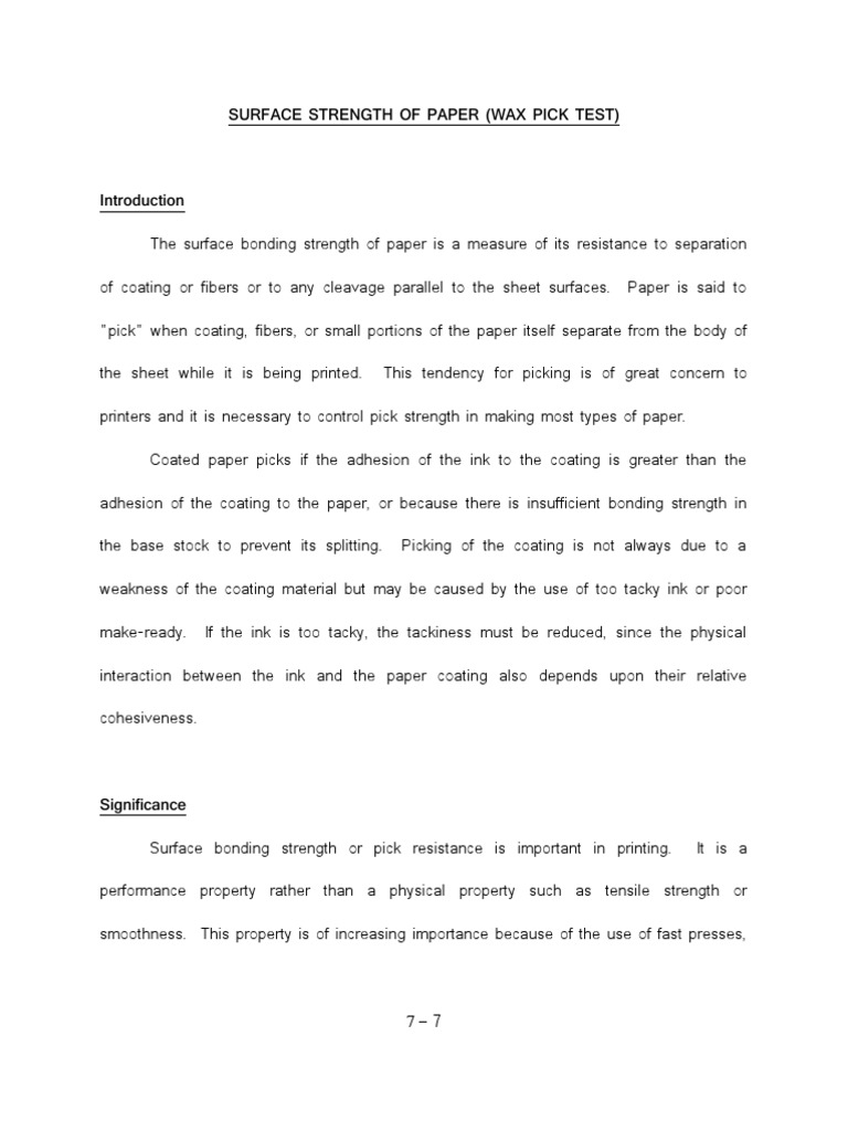 Surface Strength of Paper (Wax Pick Test) | Download Free PDF | Printer ...