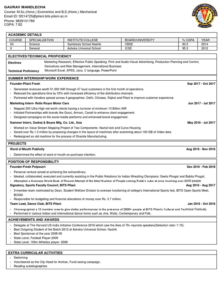 Sample Resume Gaurav | PDF | Business