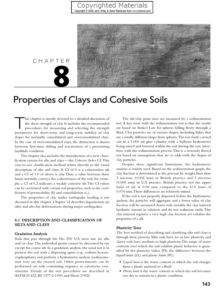 Properties of Clays and Cohesive Soils | PDF | Infrastructure | Soil