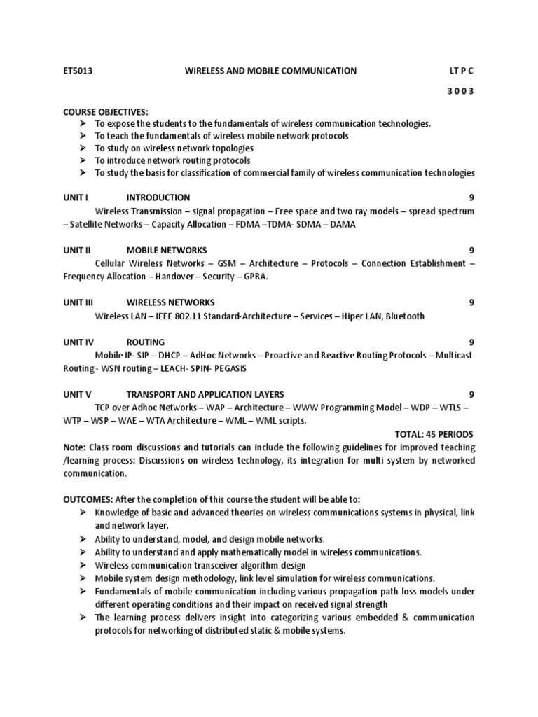 Wireless and Mobile Communication - Syllabus | PDF | Telecommunication | Cellular Network