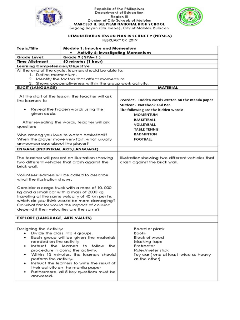 DLP For 3rd Quarter | PDF | Momentum | Velocity