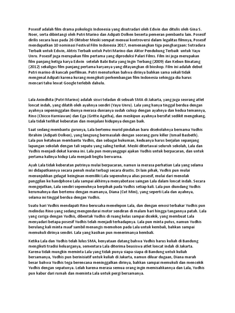 Contoh Ulasan Film Posesif | PDF