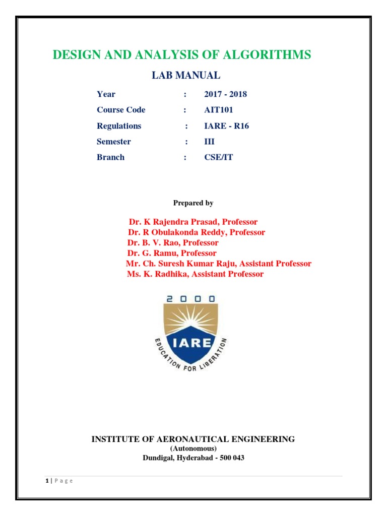Design and Analysis of Algorithms: Lab Manual | PDF | Engineering ...