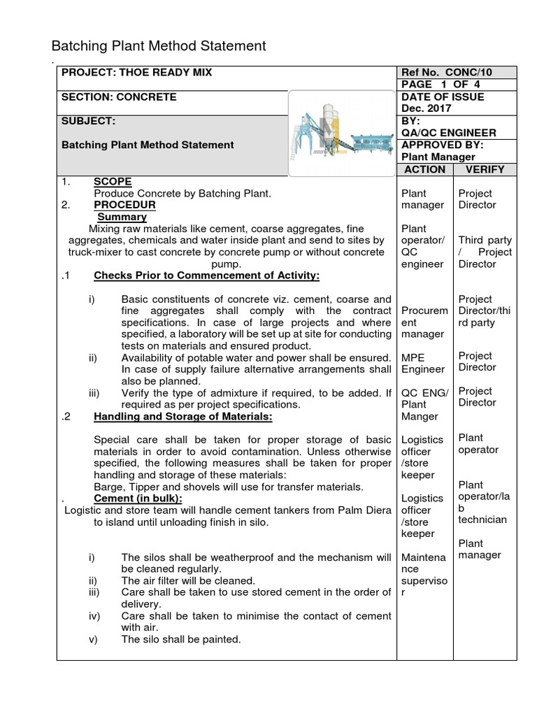 Batching Plant Method Statement | Construction Aggregate | Concrete