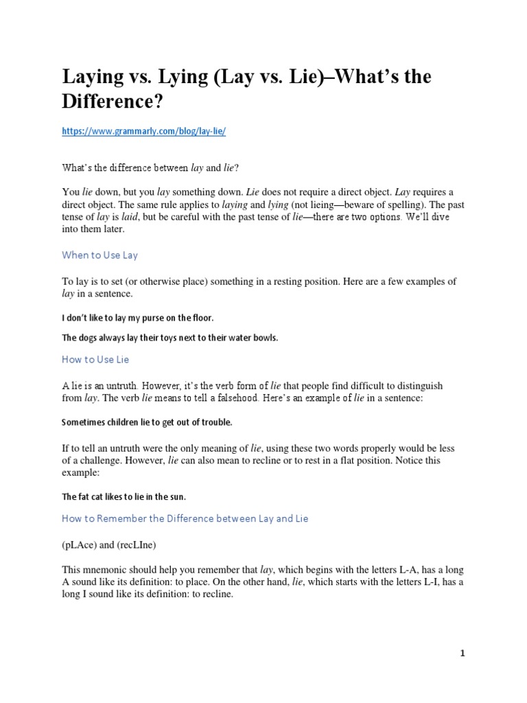 Laying vs. Lying (Lay vs. Lie) - What's The Difference?: When To Use ...