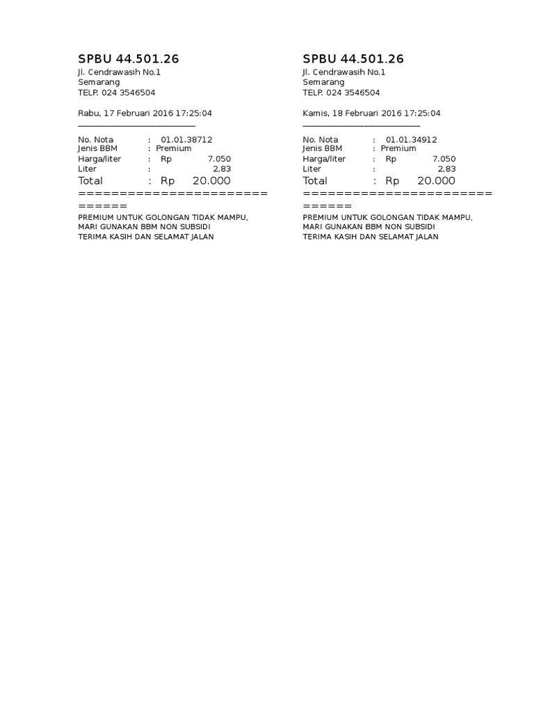 Struk Bensin Editan 2 PDF | PDF