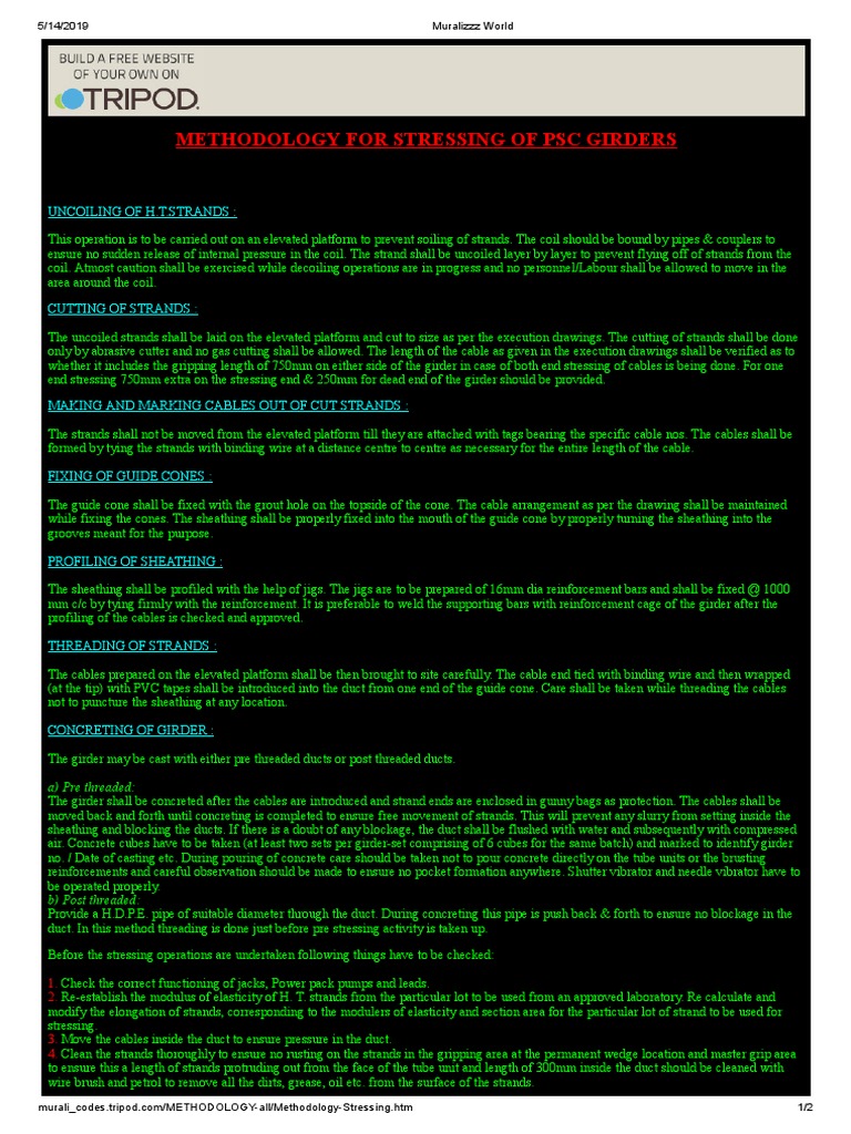 Methodology for PSC Girder Stressing | PDF | Prestressed Concrete | Wire