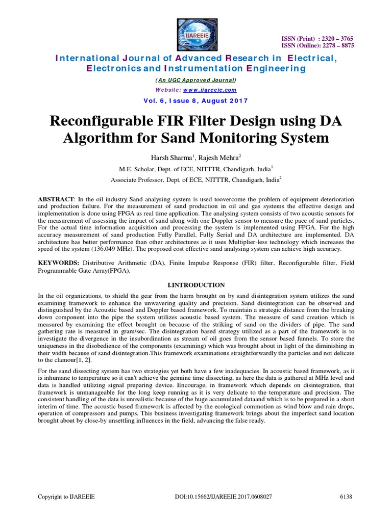 Reconfigurable FIR Filter Design Using DA Algorithm For Sand Monitoring System | PDF | Field ...