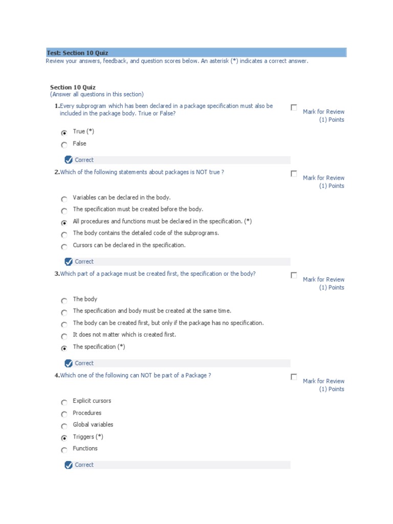 PL/SQL Package Quiz | PDF | Pl/Sql | Subroutine