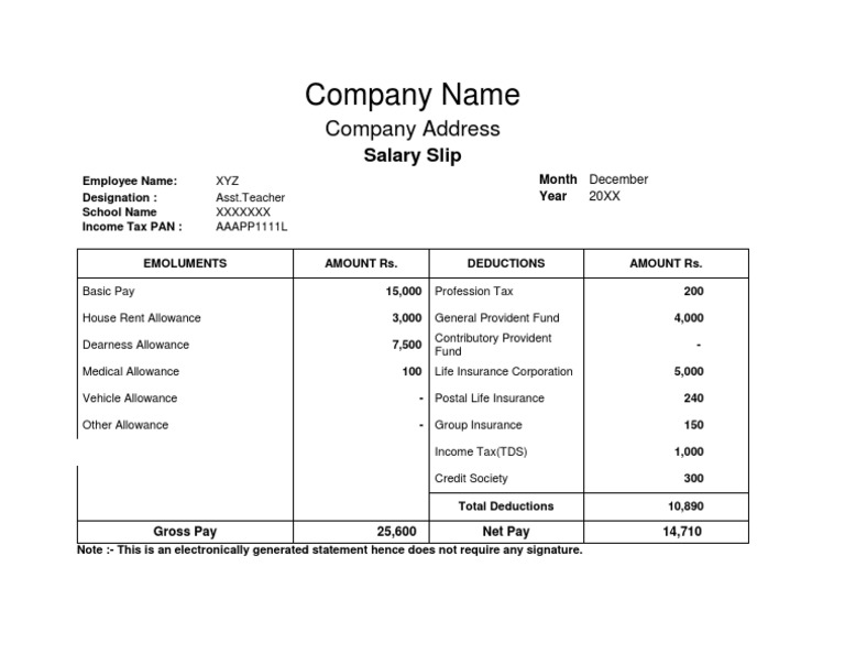 Salary Slip Format in Word | PDF