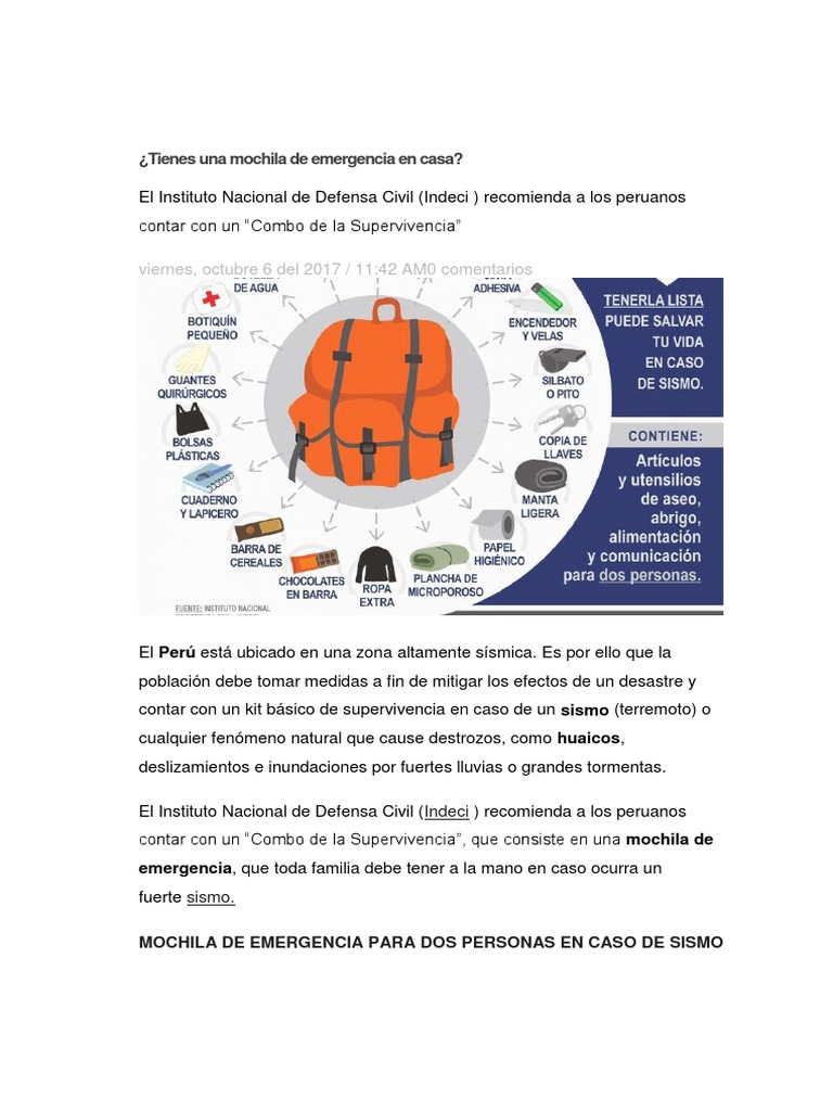 Mochila de Emergencia | PDF | Salud y bienestar