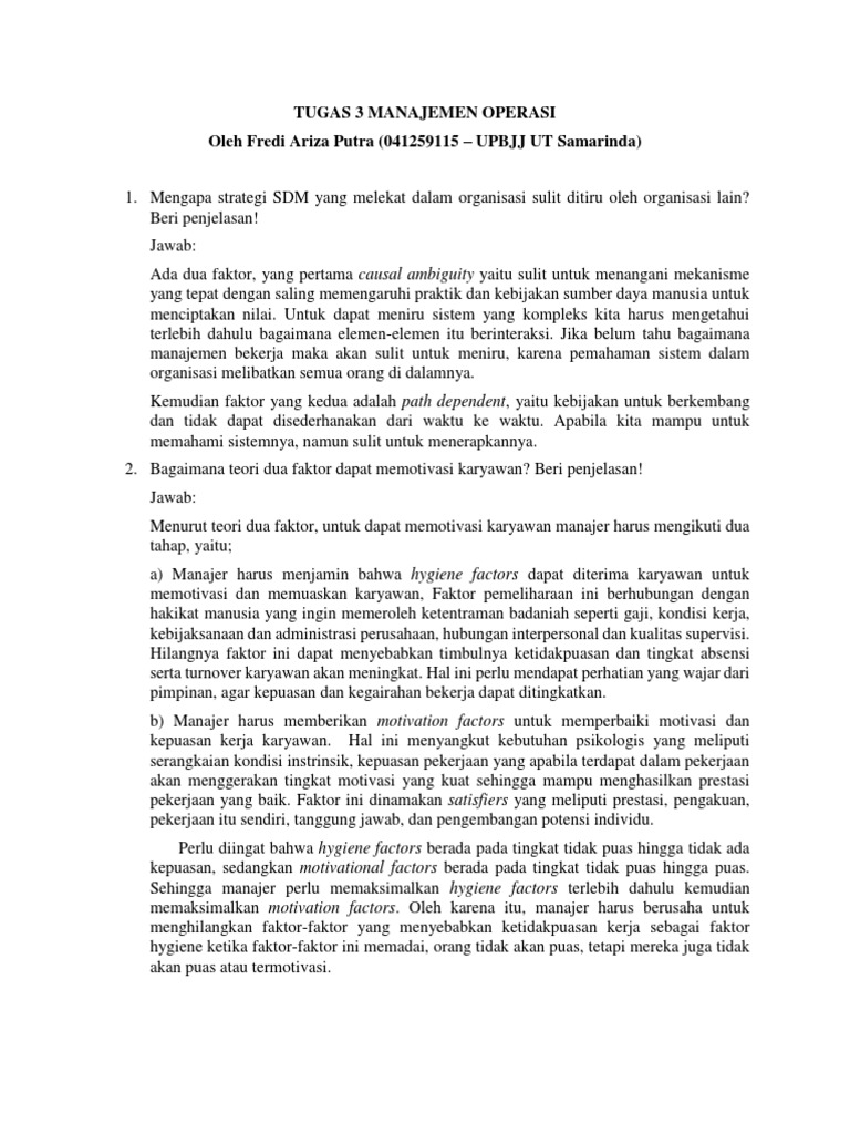 Tugas 3 Manajemen Operasi - Fredi Ariza Putra | PDF
