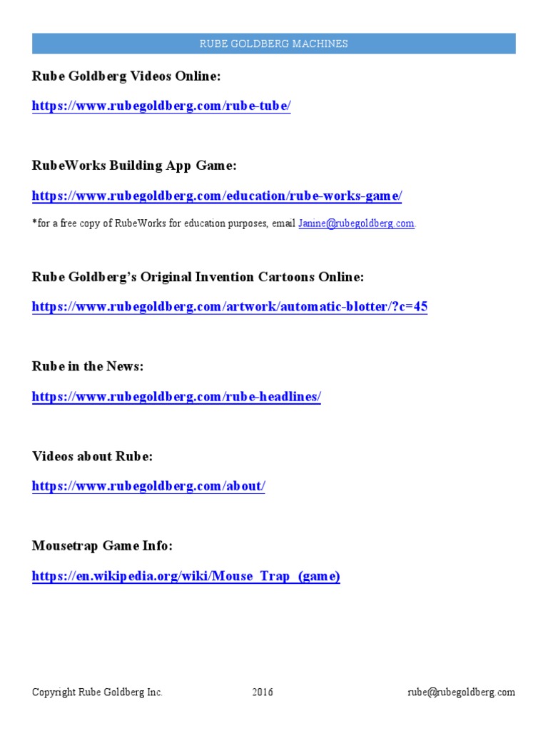 Rube Goldberg Resources | PDF | Lever | Screw