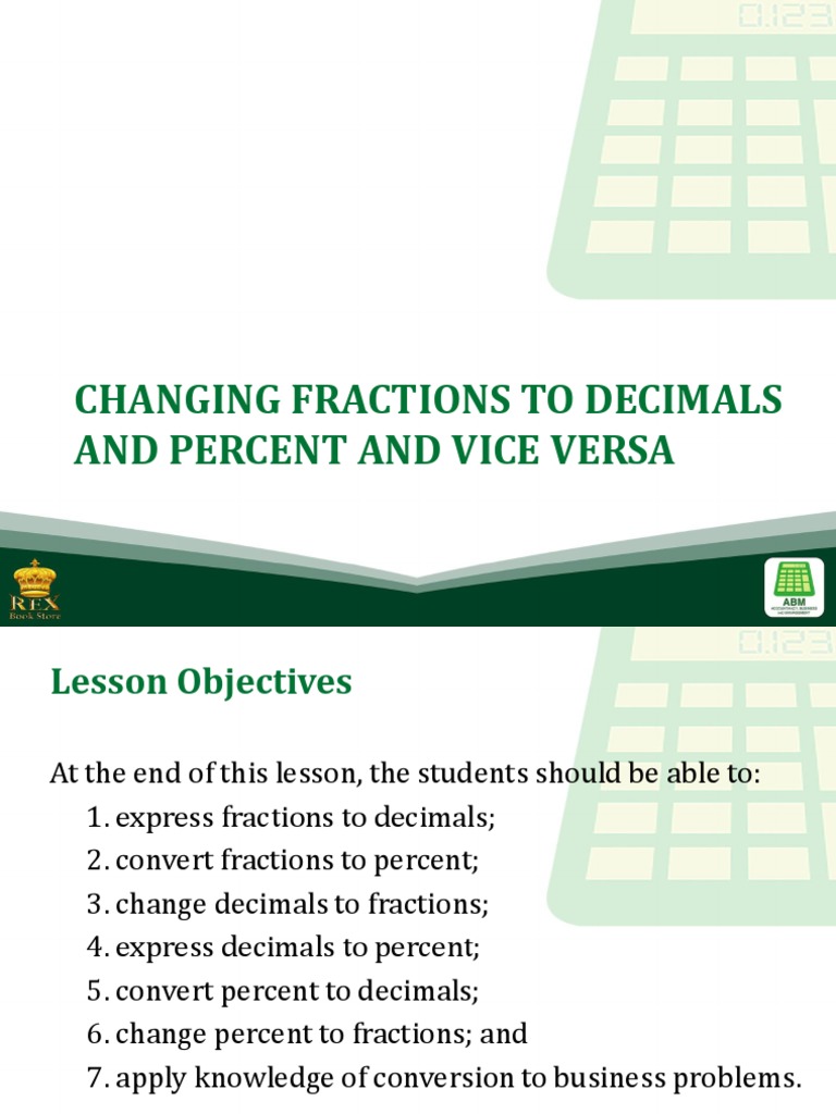 Changing Fractions To Decimals and Percent and Vice Versa | PDF ...