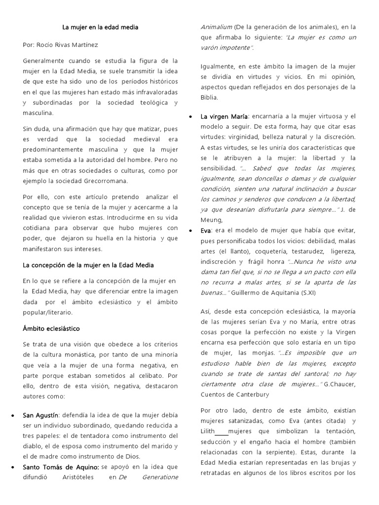 La mujer en la Edad Media: roles y realidades | PDF | Ginebra | Mujer