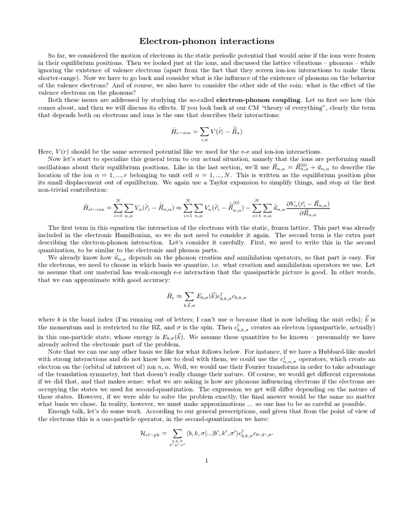 Electron-Phonon Interactions: e Ion I, A I A | PDF | Phonon | Perturbation Theory (Quantum ...