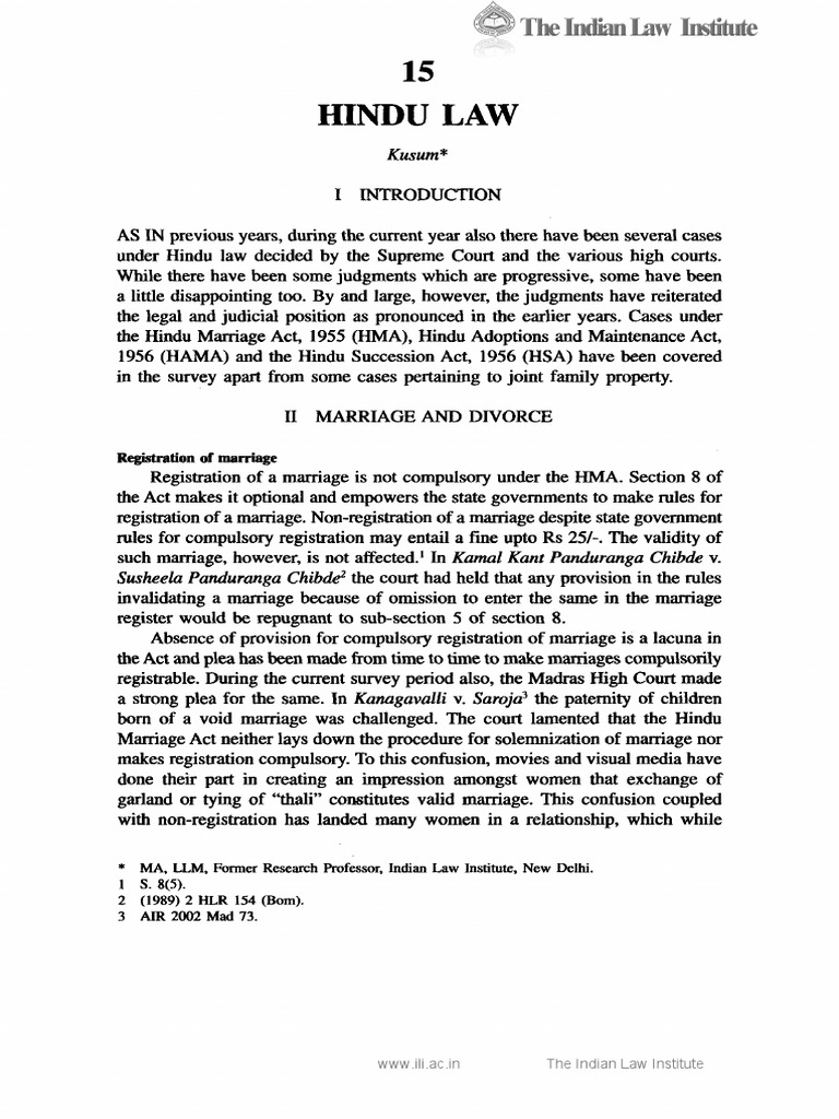 Analysis of Key Hindu Law Cases Decided by the Supreme Court and High ...