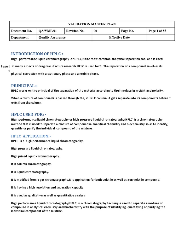 VALIDATION MASTER PLAN (Repaired) | PDF | High Performance Liquid ...