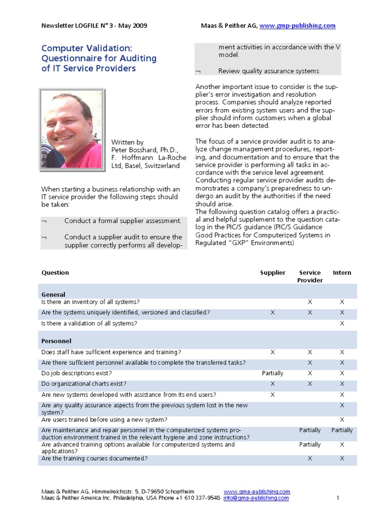 Computer Validation: Questionnaire For Auditing of IT Service Providers ...