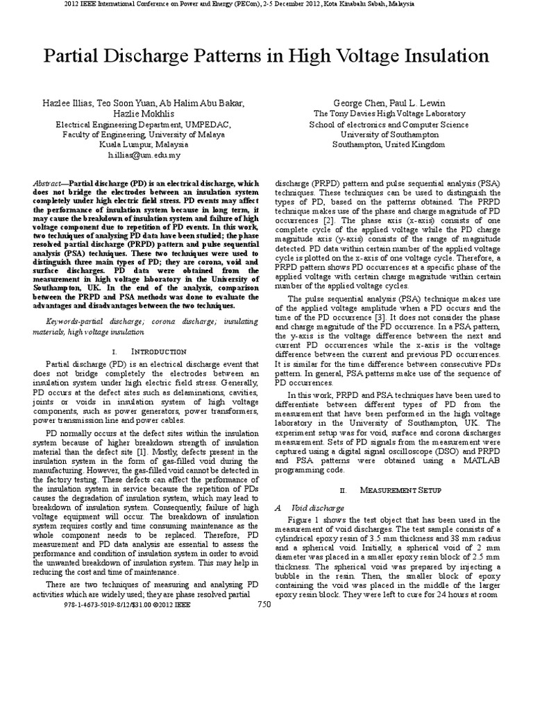 Partial Discharge Patterns in High Voltage Insulation | PDF | Insulator ...