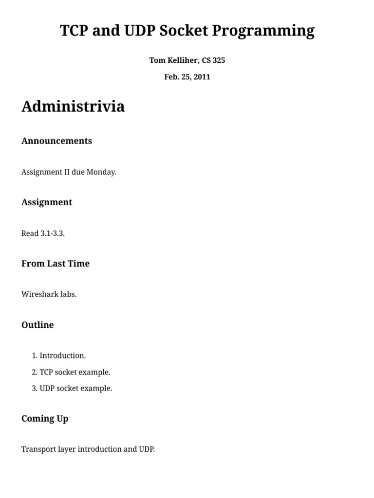 Tcp And Udp Socket Programming Pdf Network Socket Transmission Control Protocol
