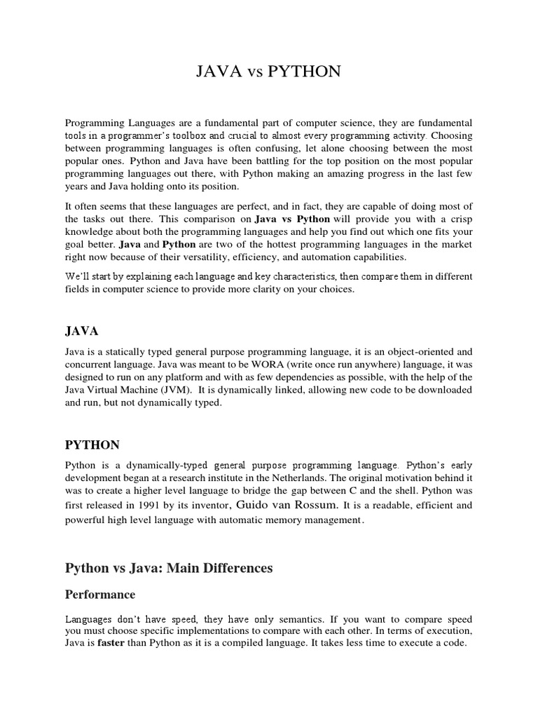Java Vs Python Pdf Programming Language Python Programming Language