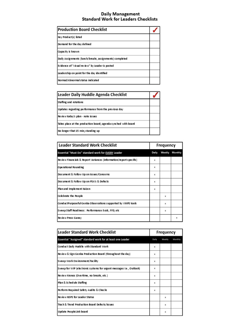 Standard Work For Leaders Daily Checklist Sample | PDF | Leadership ...