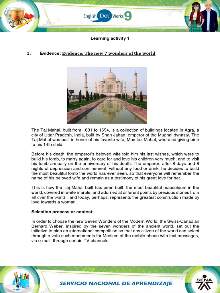 Evidence: The New 7 Wonders of The World: Learning Activity 1 | PDF