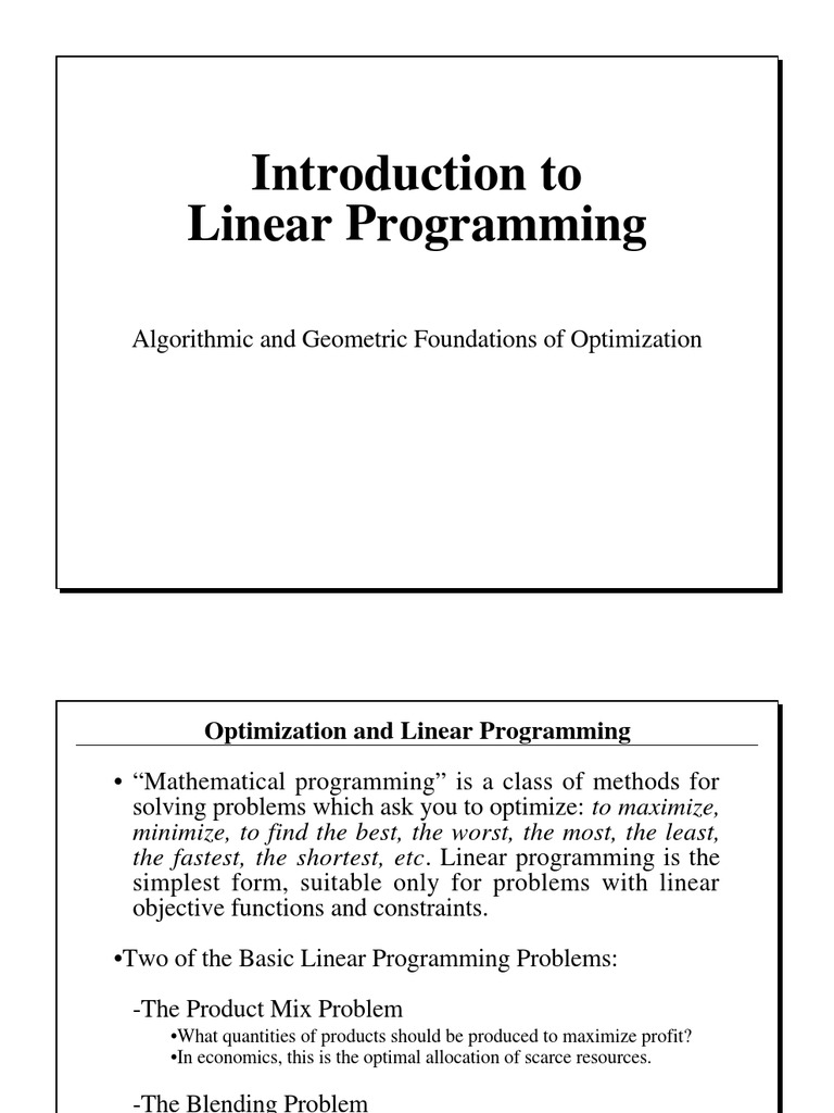 Introduction To Linear Programming Algorithmic And Geometric Foundations Of Optimization Pdf