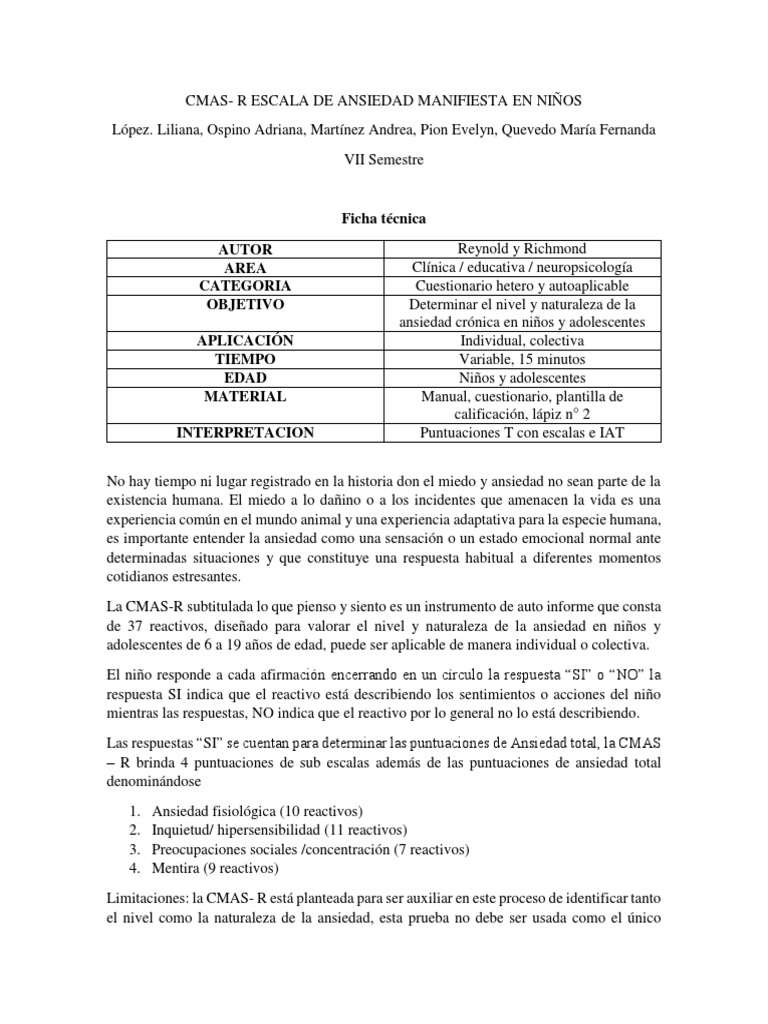 Cmas 1 | PDF | Ansiedad | Desviación Estándar