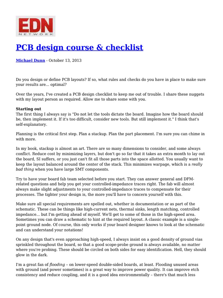 PCB Design Course - Checklist PDF | PDF | Printed Circuit Board ...