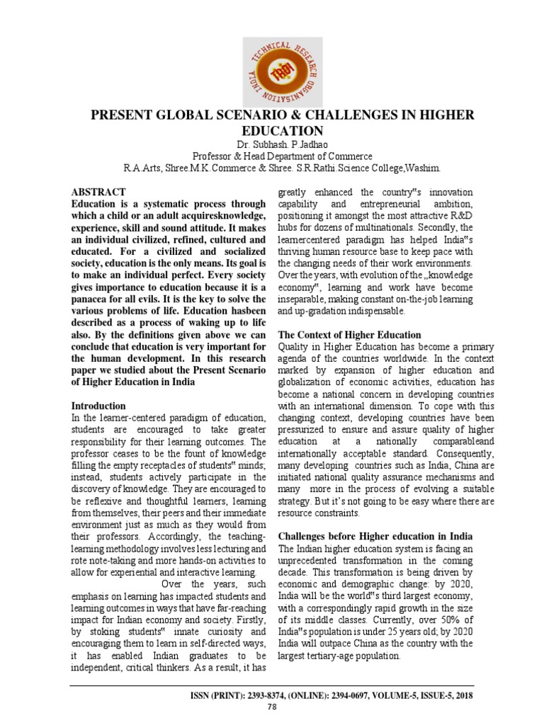 Present Global Scenario & Challenges in Higher Education | PDF | Higher ...